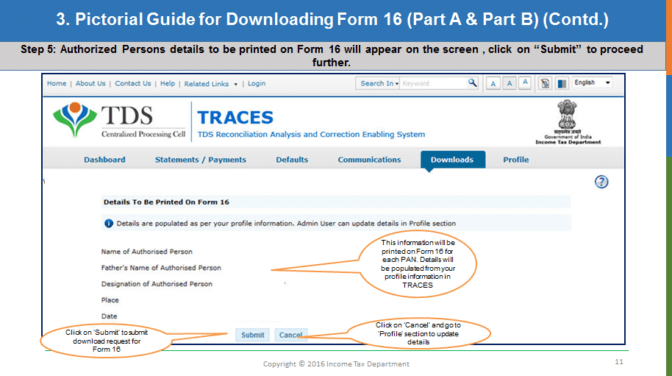 Form 16 (Part A & Part B) - Download Procedure PDF - InstaPDF