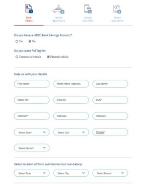 HDFC Fastag Application Form PDF - InstaPDF