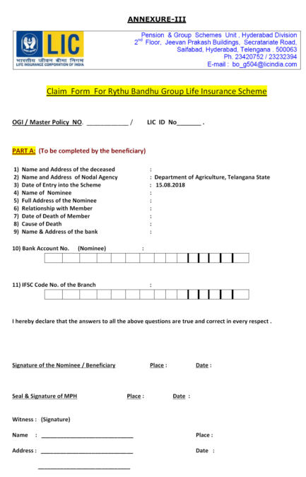 Rythu Bandhu Application Form 2026 PDF - InstaPDF