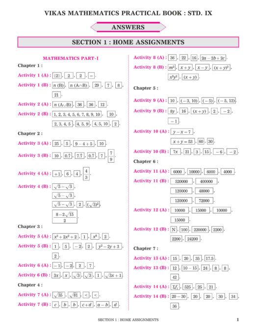 Vikas Mathematics Practical Book Answers 9th Class 2025 PDF - InstaPDF