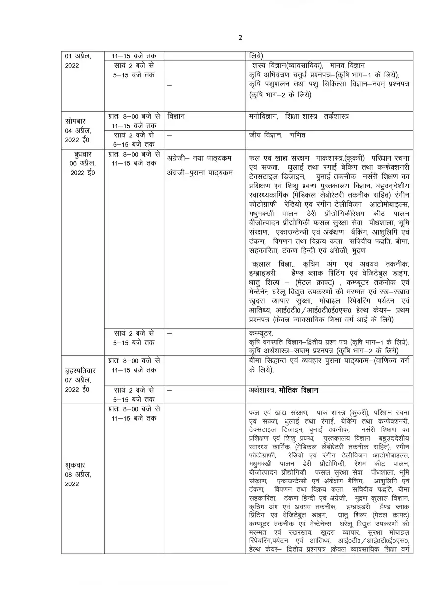 UP Board Time Table 2022 Class 12 Hindi PDF InstaPDF