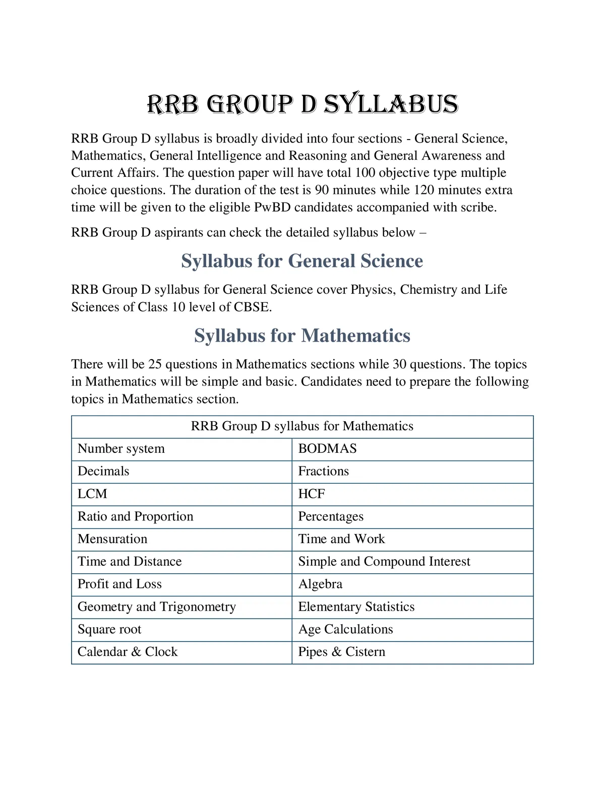 RRB Group D Syllabus 2026 PDF InstaPDF